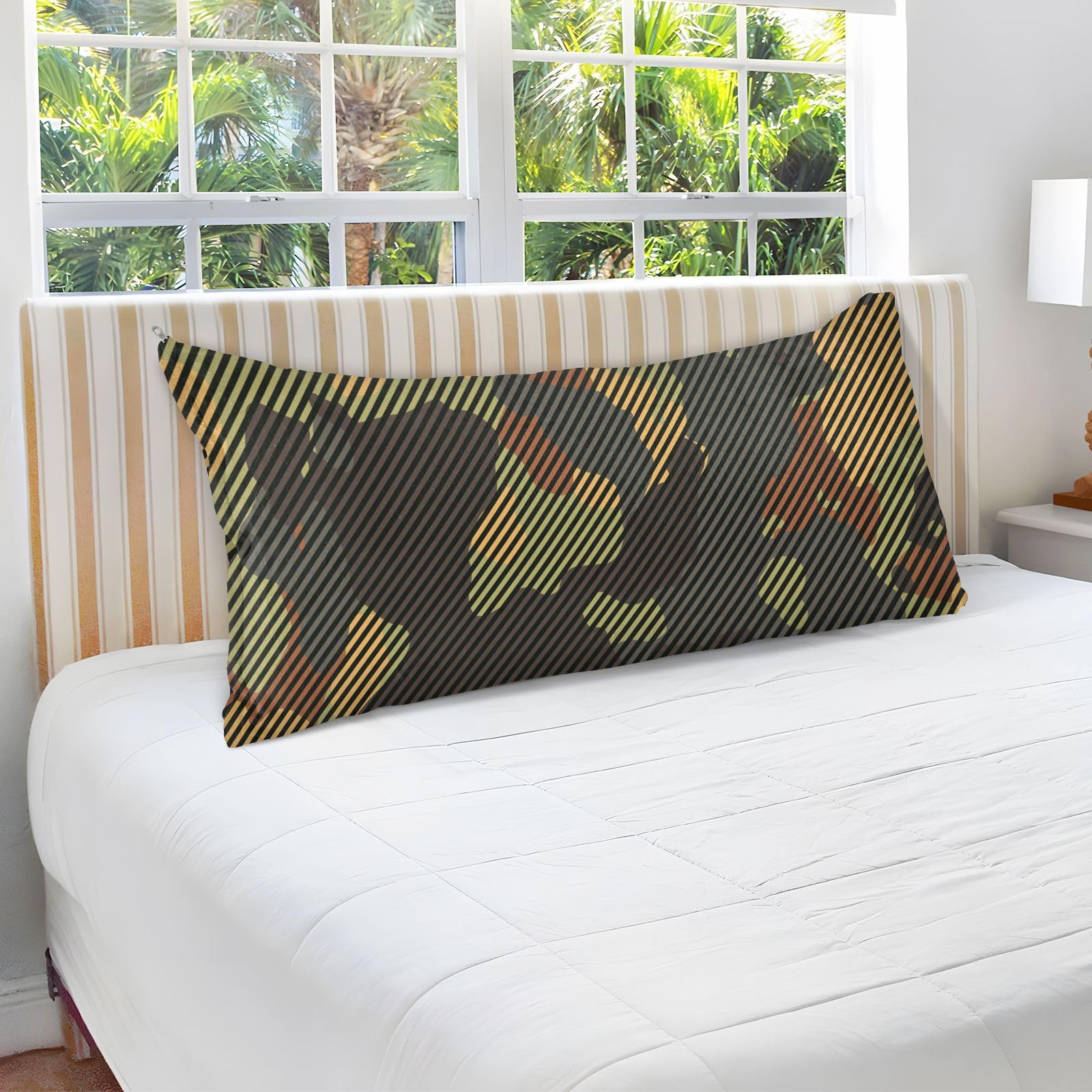 Green Brown Striped Camouflage Pillowcase for Hair and Skin Body Pillow Cover Pillow Case King Size 20"X 40" Super Soft Pillow Case with Zipper for Men