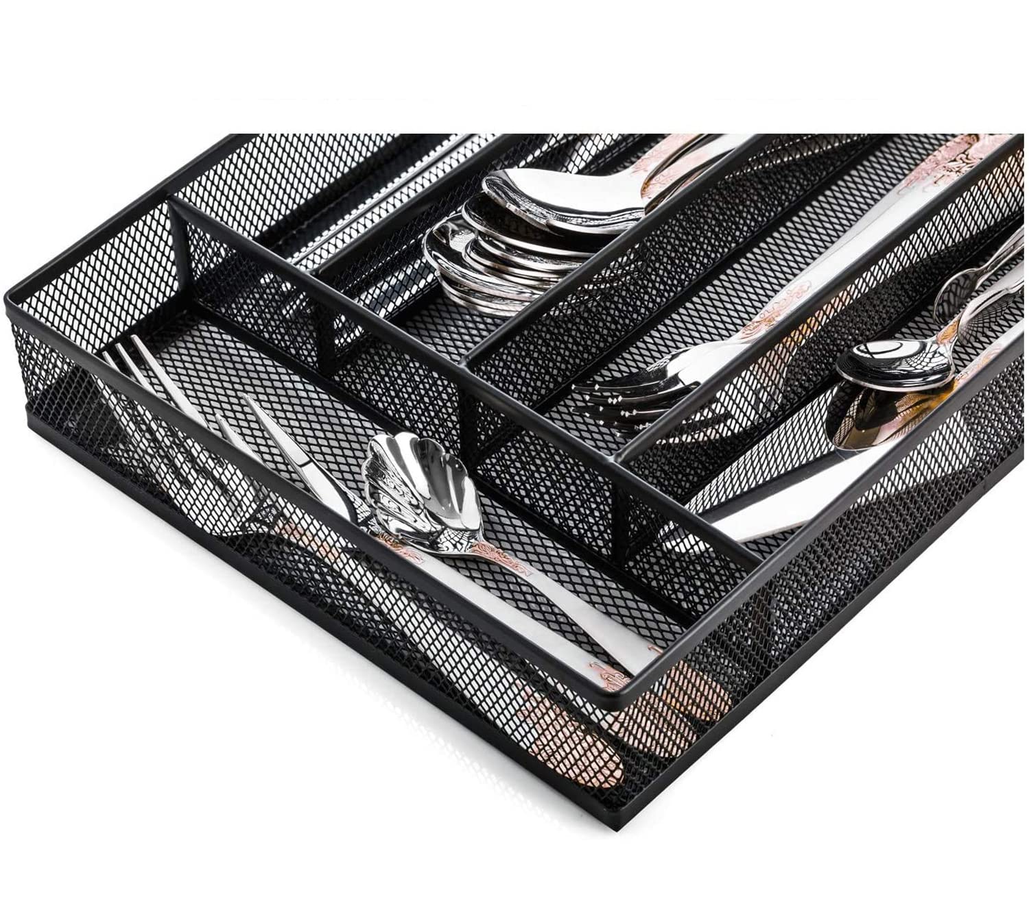 COSWE Silverware Tray for Drawer, Silverware Organizer, Metal Drawer Organizer Kitchen Utensils with Foam Feet Multi Compartments Cutlery Organizer in Drawer