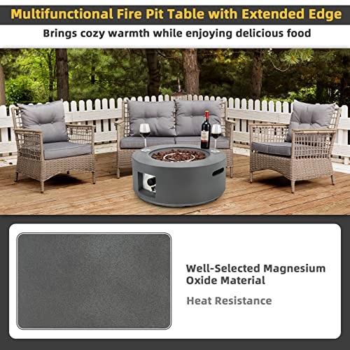 Giantex Propane Fire Pit Table W/ CSA Certification & PVC Cover, 27.5 Inches Round Gas Fire Pit w/ 40,000 BTU, Adjustable Flame, Lava Rocks, Outdoor Propane Fire Pit for Patio Garden Backyard