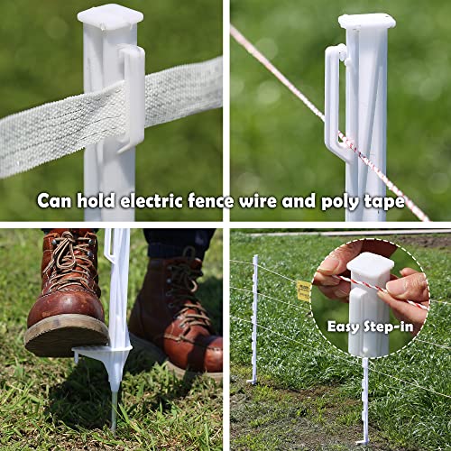 FENCE SHOCK 48Inch Step-in Fence Post-Electric Fence System Post for Garden and Farm(25 Pack),White