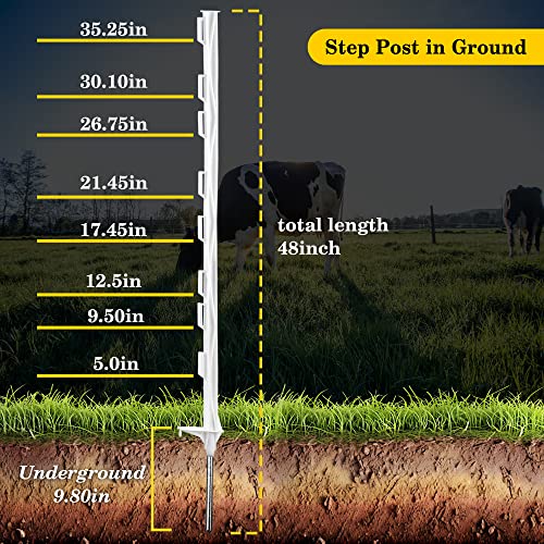 FENCE SHOCK 48Inch Step-in Fence Post-Electric Fence System Post for Garden and Farm(25 Pack),White