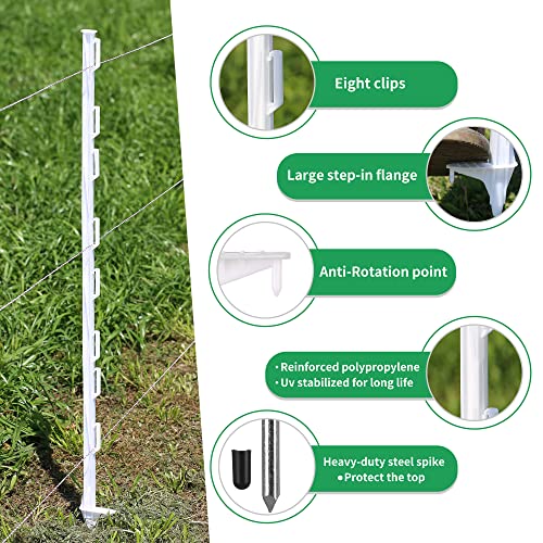 FENCE SHOCK 48Inch Step-in Fence Post-Electric Fence System Post for Garden and Farm(25 Pack),White