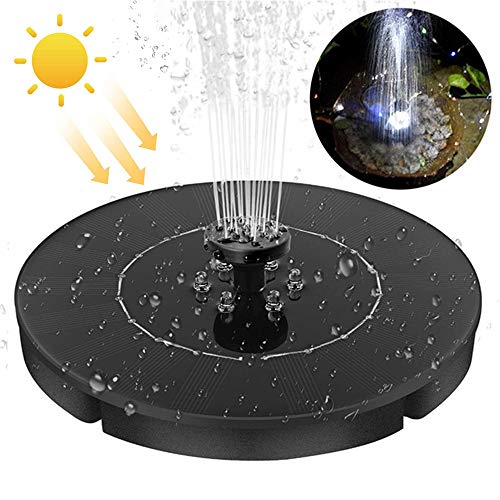 XUNMAIFBT Solar Fountain Pump 2.4 W Circle Solar Water Built-in 600 mAh Battery with LED 4 Nozzles, for Bird Bath, Fish Tank, Pond, Garden, Swimming Pool