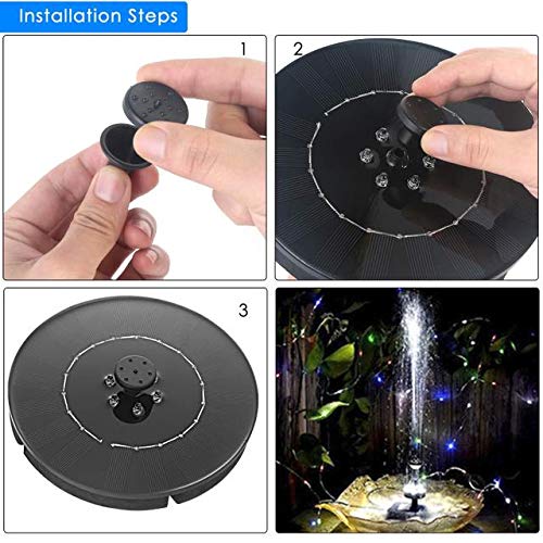 XUNMAIFBT Solar Fountain Pump 2.4 W Circle Solar Water Built-in 600 mAh Battery with LED 4 Nozzles, for Bird Bath, Fish Tank, Pond, Garden, Swimming Pool