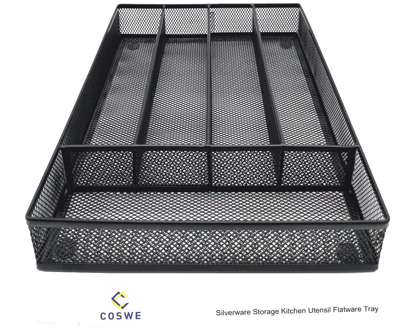 COSWE Silverware Tray for Drawer, Silverware Organizer, Metal Drawer Organizer Kitchen Utensils with Foam Feet Multi Compartments Cutlery Organizer in Drawer