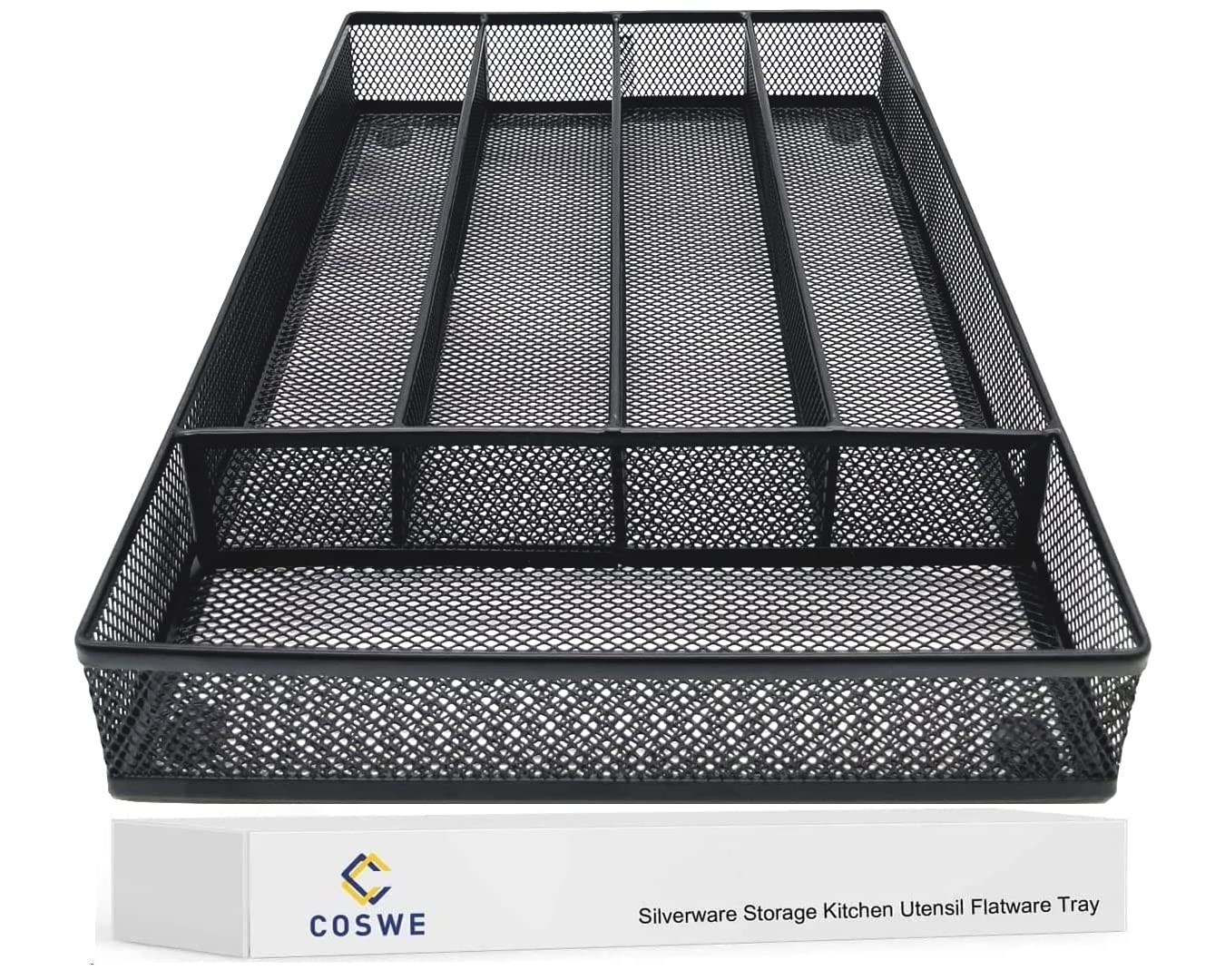 COSWE Silverware Tray for Drawer, Silverware Organizer, Metal Drawer Organizer Kitchen Utensils with Foam Feet Multi Compartments Cutlery Organizer in Drawer