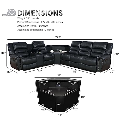 Nathaniel Home Leather Reclining Sectional, Black