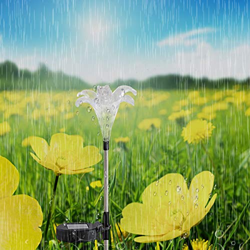 2PCS Waterproof Outdoor Solar Garden Stake Lights with Vivid Figurine β Lily LED Garden Landscape Lawn Lamp for Flower Beds Backyards Decoration