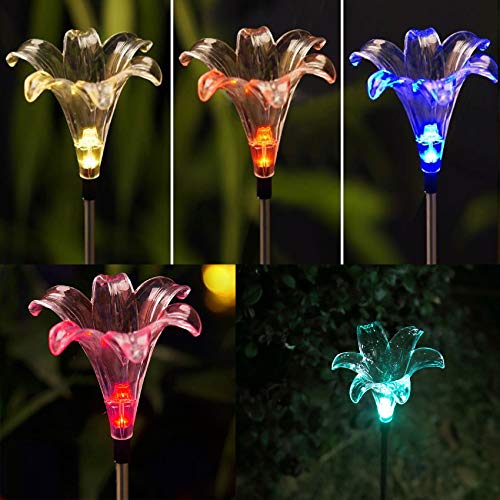 2PCS Waterproof Outdoor Solar Garden Stake Lights with Vivid Figurine β Lily LED Garden Landscape Lawn Lamp for Flower Beds Backyards Decoration