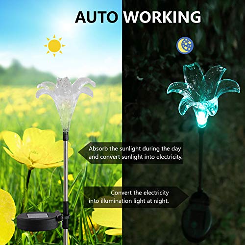 2PCS Waterproof Outdoor Solar Garden Stake Lights with Vivid Figurine β Lily LED Garden Landscape Lawn Lamp for Flower Beds Backyards Decoration