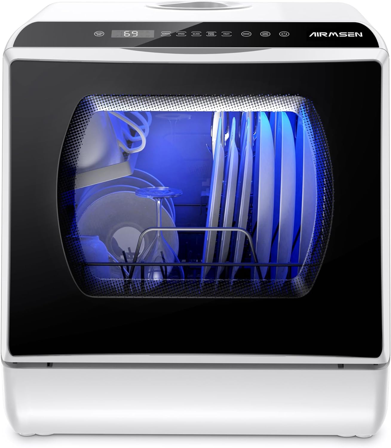 AIRMSEN Portable Countertop Dishwasher, Compact Mini Dishwasher with 5L Built-in Water Tank, 5 Washing Programs & Air-Dry Function, Baby Care, Glass & Fruit Wash for Apartments, Dorms and RVs