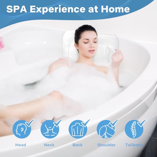 Bath Pillow,Bath Pillows for Tub Neck and Back Support, Bathtub Pillows for Head and Neck, Bathtub Pillow, Bath Accessories for Tub Women, Hot Tub Accessories for Adults, Tub Pillow (White)