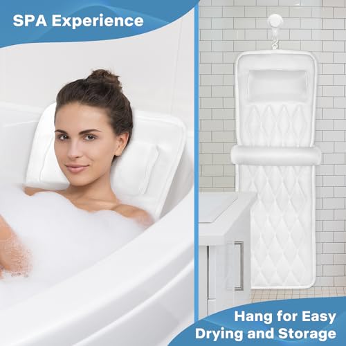 Bath Pillow,Bath Pillows for Tub Neck and Back Support, Bathtub Pillows for Head and Neck, Bathtub Pillow, Bath Accessories for Tub Women, Hot Tub Accessories for Adults, Tub Pillow (White)