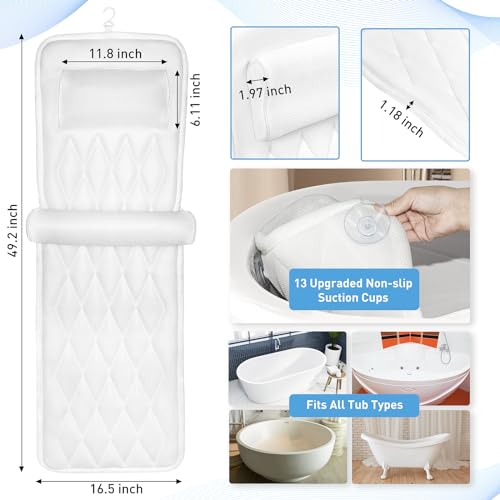 Bath Pillow,Bath Pillows for Tub Neck and Back Support, Bathtub Pillows for Head and Neck, Bathtub Pillow, Bath Accessories for Tub Women, Hot Tub Accessories for Adults, Tub Pillow (White)