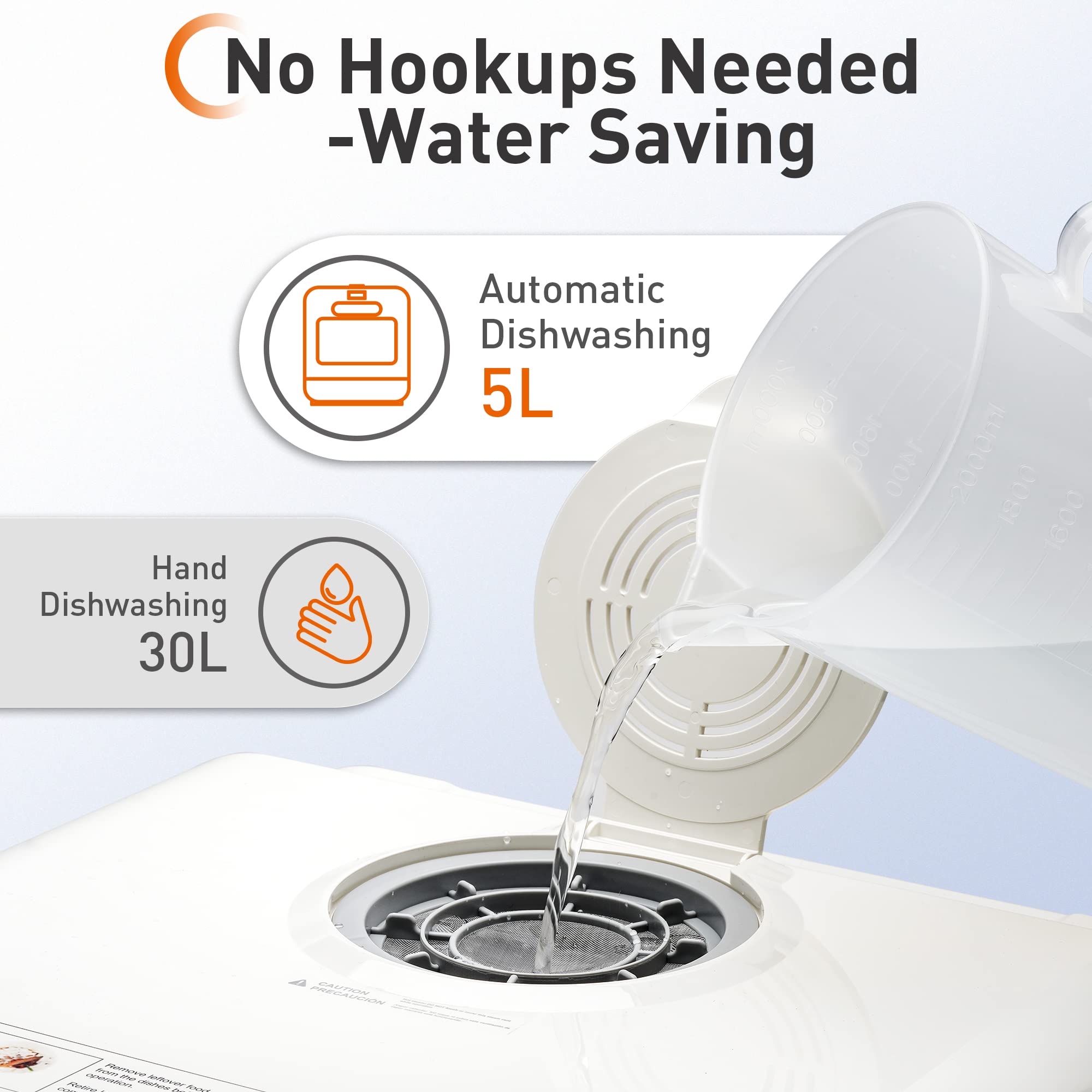 JOYOUNG Portable Countertop Dishwasher, 5L Built-in Water Tank, 5 Washing Programs with Air-Dry Function, 360° Dual Spray Arms, Compact Size and Large Capacity for a Family of 6