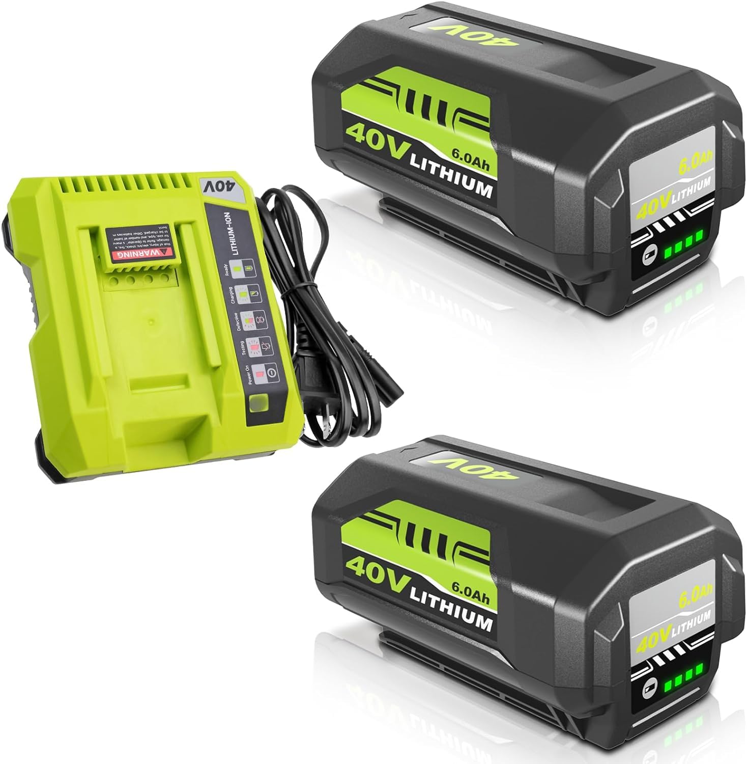 Munikind 6000mAh OP40601 Battery and Charger Replacement for Ryobi 40V Battery OP4050A OP4040 OP4030 OP4026A OP40201 ZROP4026 Compatible with Ryobi Battery 40 Volt Cordless Power Tool RY40180 RY40200