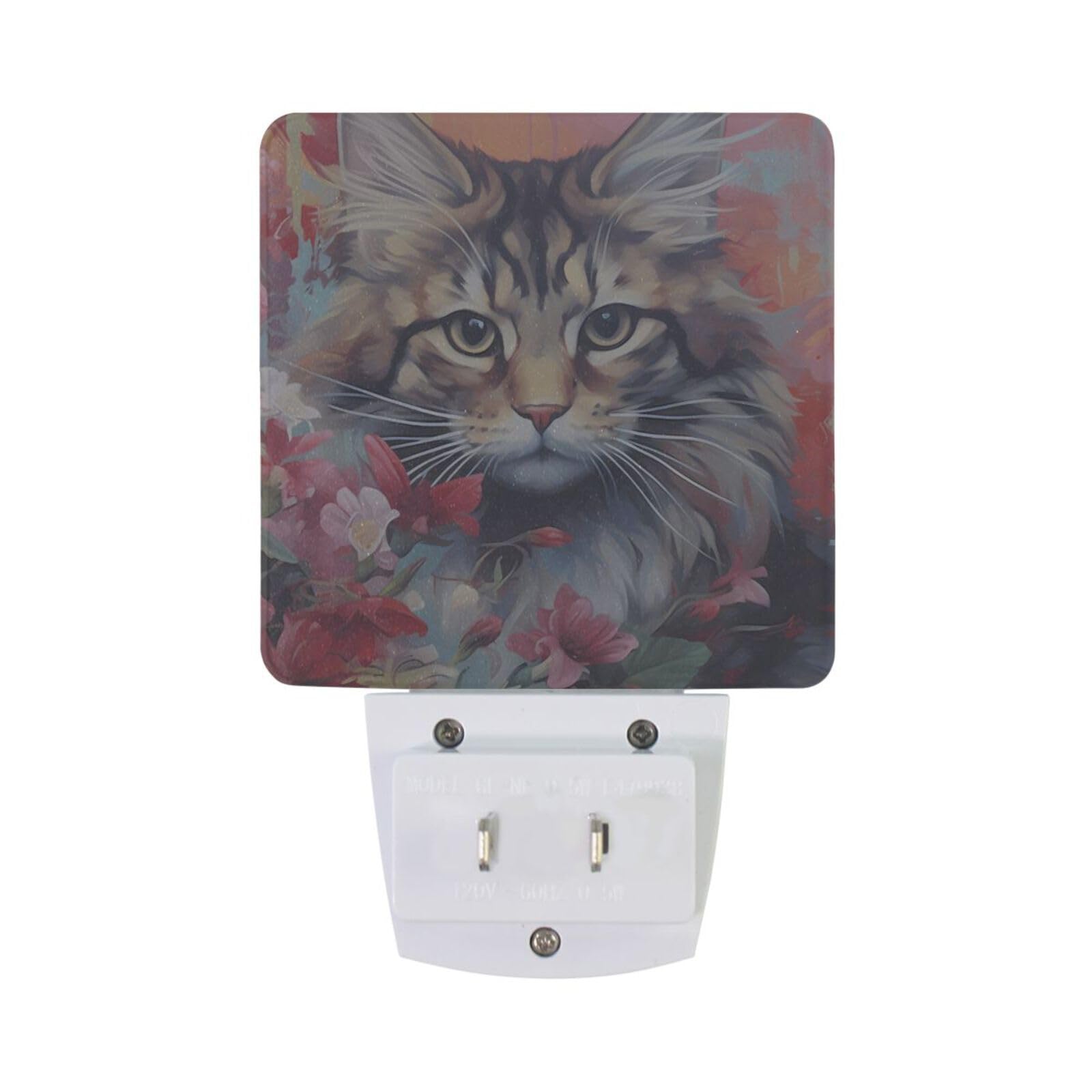 ZENWAWA Painting Longhair Cat Night Light Plug into Wall Decorative Auto Dusk to Dawn Sensor LED Night Lamp 2 Pack 3×4.5×1.4 in