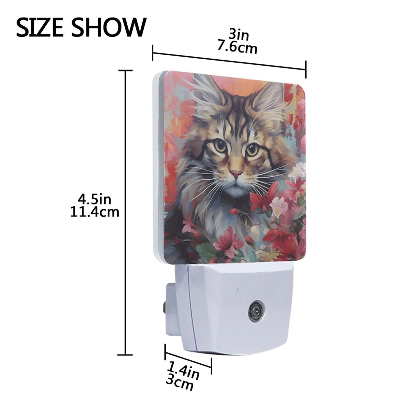 ZENWAWA Painting Longhair Cat Night Light Plug into Wall Decorative Auto Dusk to Dawn Sensor LED Night Lamp 2 Pack 3×4.5×1.4 in