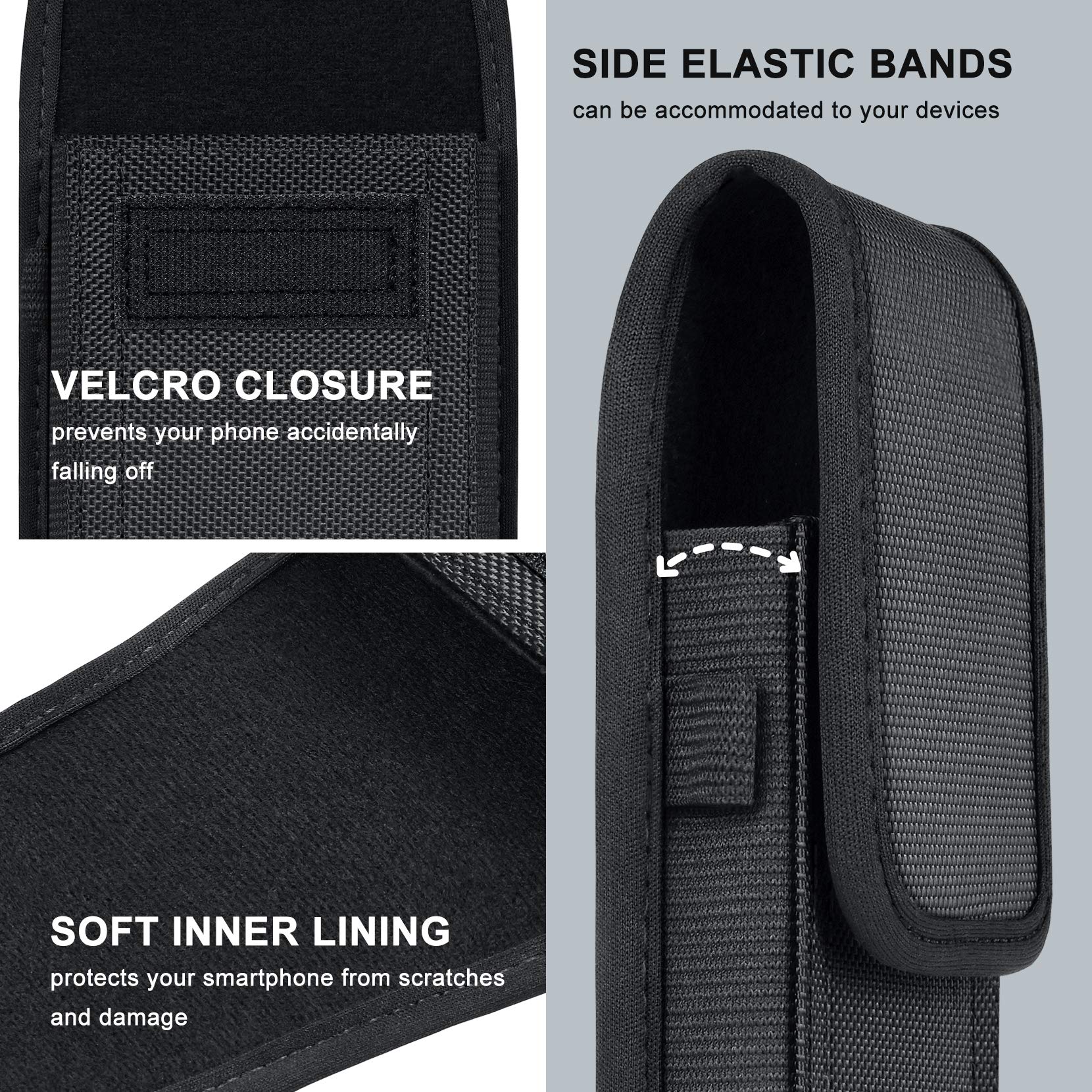 ykooe Cell Phone Pouch Nylon Belt Holster Case Compatible with Galaxy S25/S24/S23/S22 Ultra A16 A15 A14 A13, Moto G Stylus/Power/Play, Pixel 8/7 Pro, TCL OnePlus T-Mobile, Black - XXL