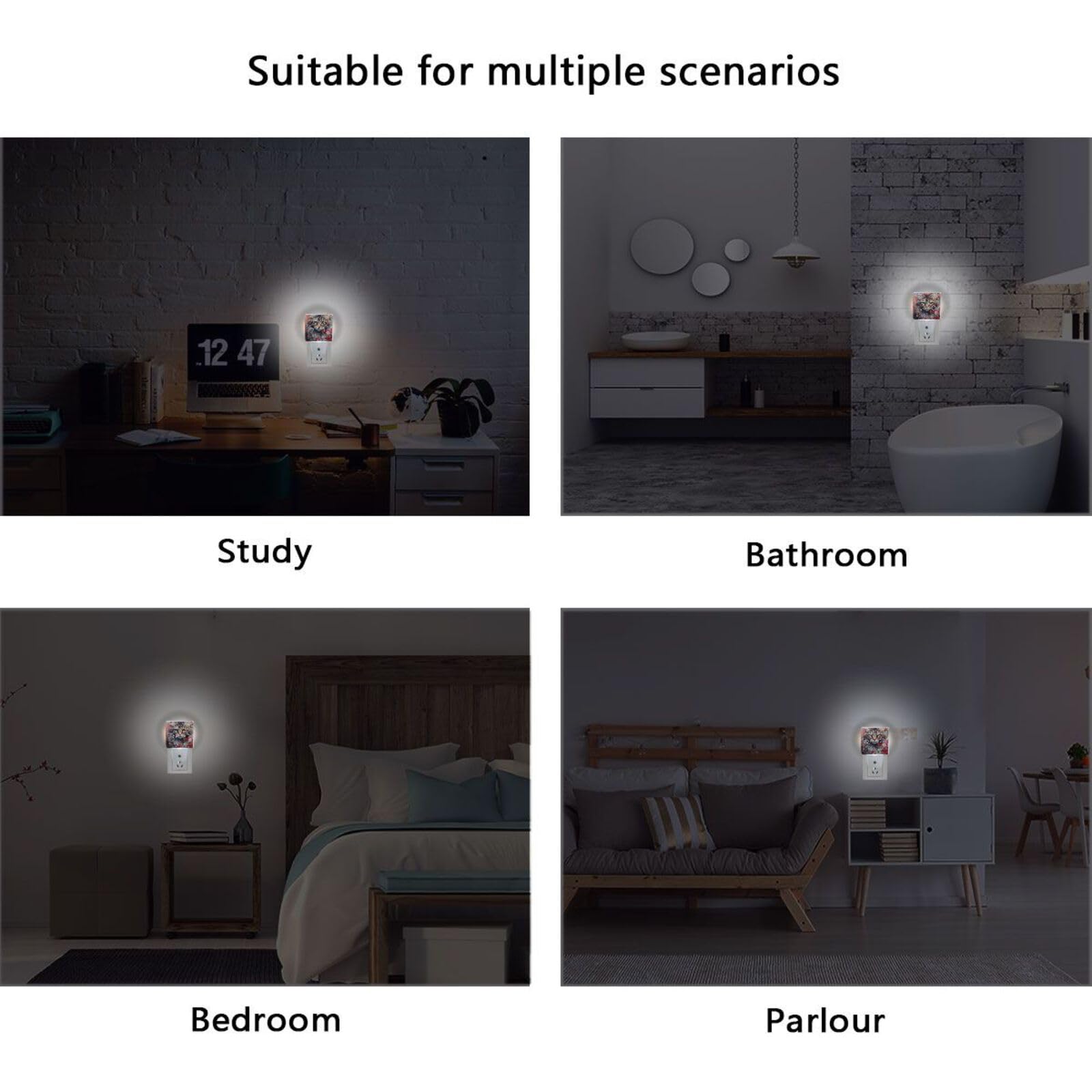 ZENWAWA Painting Longhair Cat Night Light Plug into Wall Decorative Auto Dusk to Dawn Sensor LED Night Lamp 2 Pack 3×4.5×1.4 in