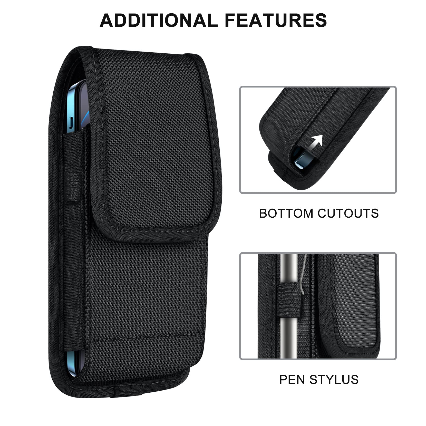 ykooe Cell Phone Pouch Nylon Belt Holster Case Compatible with Galaxy S25/S24/S23/S22 Ultra A16 A15 A14 A13, Moto G Stylus/Power/Play, Pixel 8/7 Pro, TCL OnePlus T-Mobile, Black - XXL