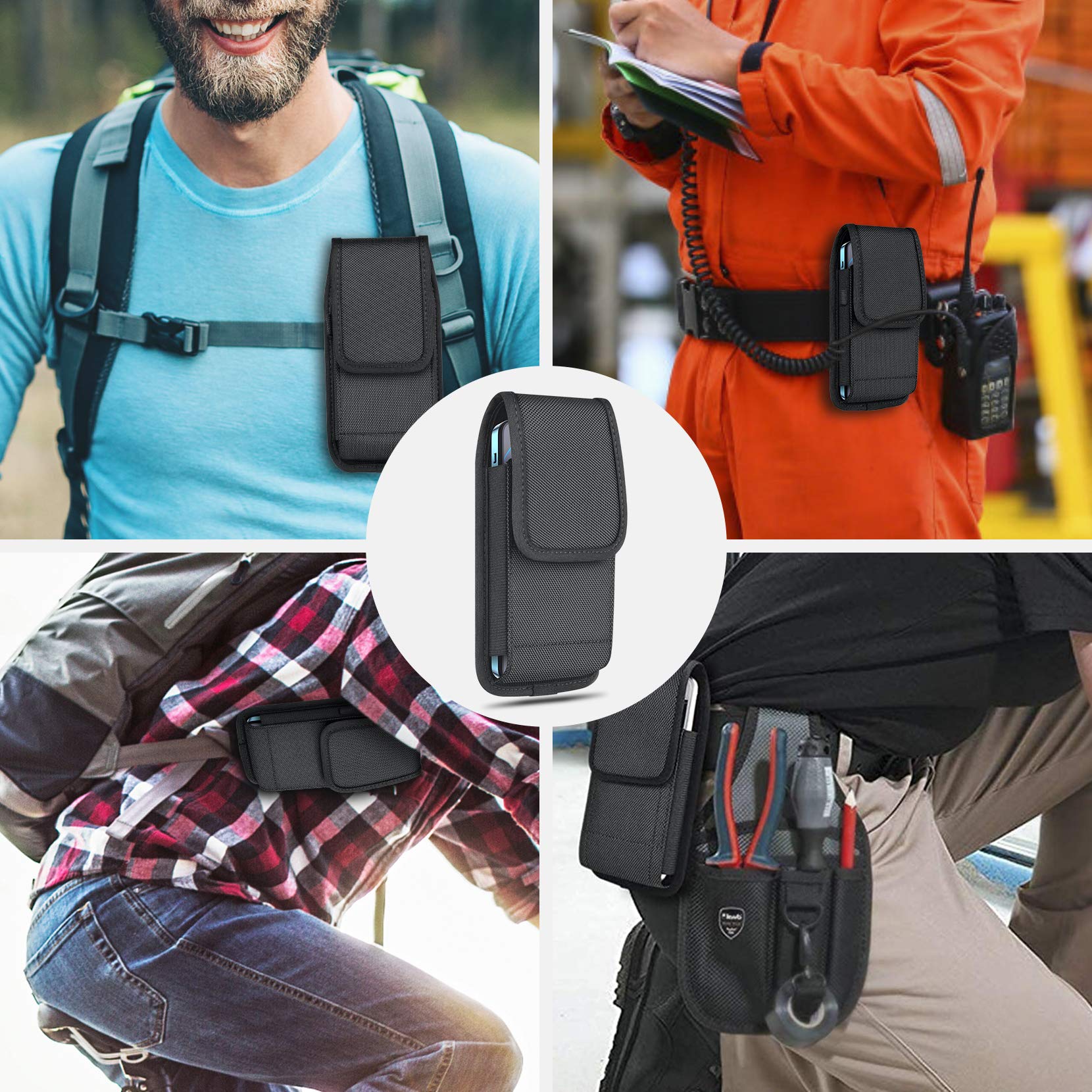 ykooe Cell Phone Pouch Nylon Belt Holster Case Compatible with Galaxy S25/S24/S23/S22 Ultra A16 A15 A14 A13, Moto G Stylus/Power/Play, Pixel 8/7 Pro, TCL OnePlus T-Mobile, Black - XXL