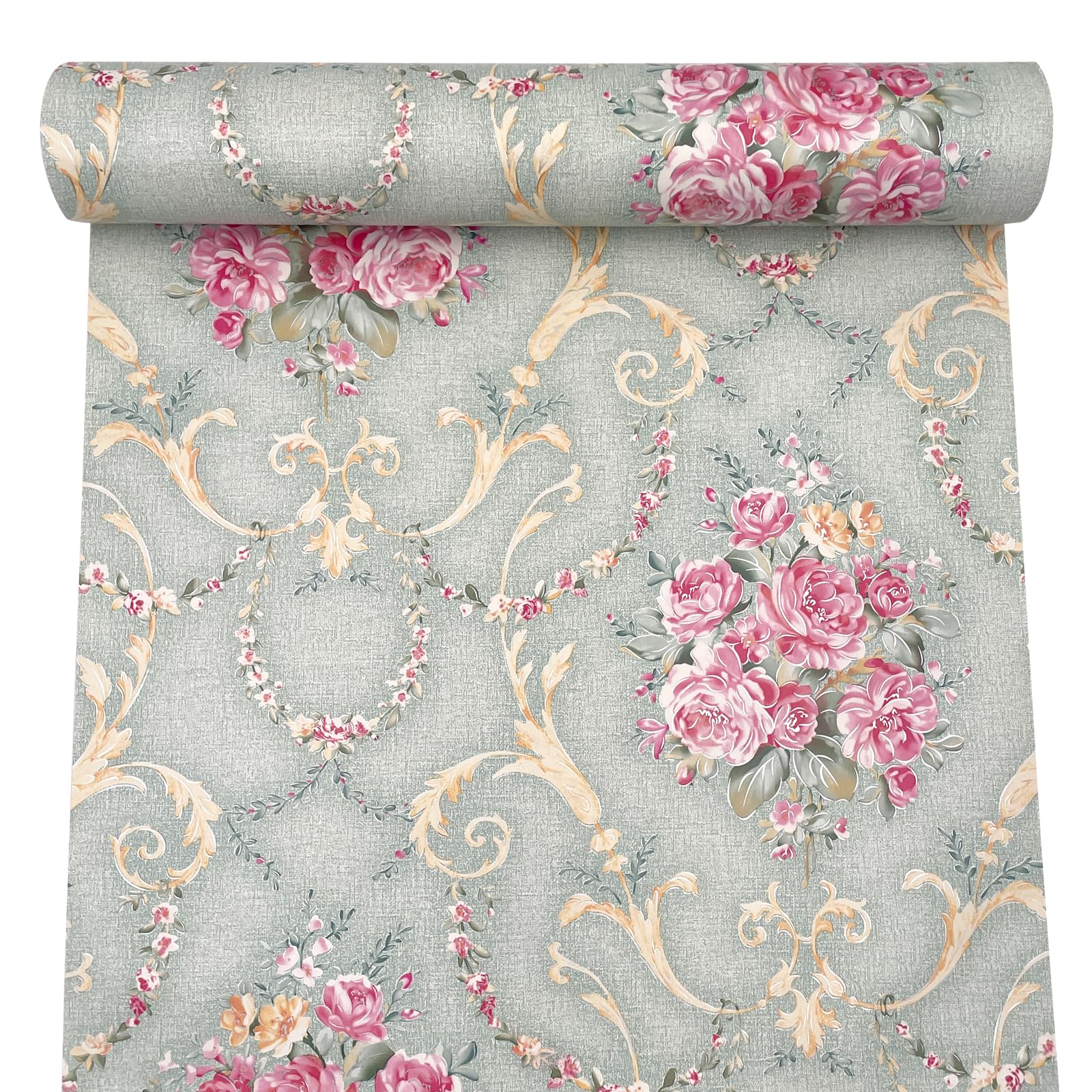 SimpleLife4U Retro Rose Furniture Paper Light Green Self-Adhesive Shelf Liner School Locker Sticker 17.7 Inch by 9.8 Feet