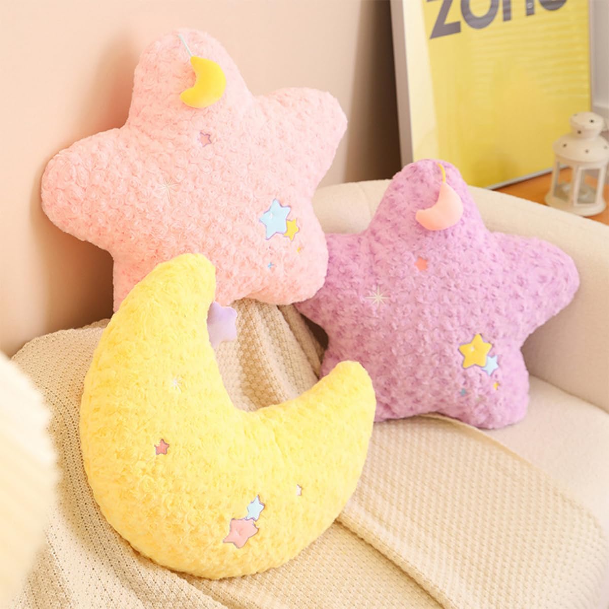 Ukadou Lovely Star Plush Throw Pillow Super Soft Star Shaped Pillow Decorative Stuffed Plush Pillow Cushion Fluffy Nursery Pillow for Livingroom Playroom Bedroom Reading Nook Decor (Purple)