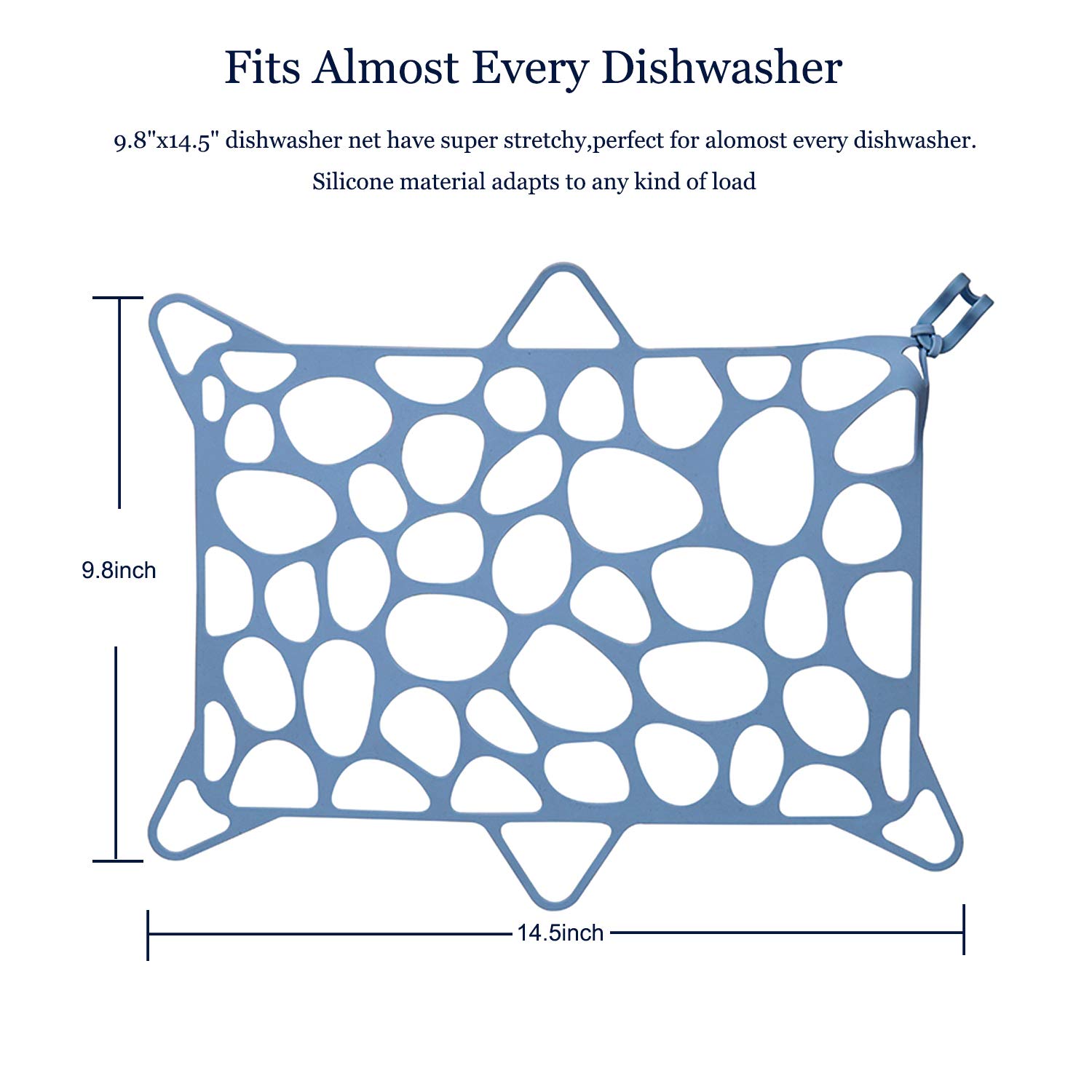 REVEX Dishwasher Net, 9.8"x14.5" Silicone Dishwasher Net For Small Items, 6 Adjustable Hooks to Cover Plastic Bowls,Baby Bottle and Cups to Avoid Tipping Over, Suitable for All Dishwashers (Blue)