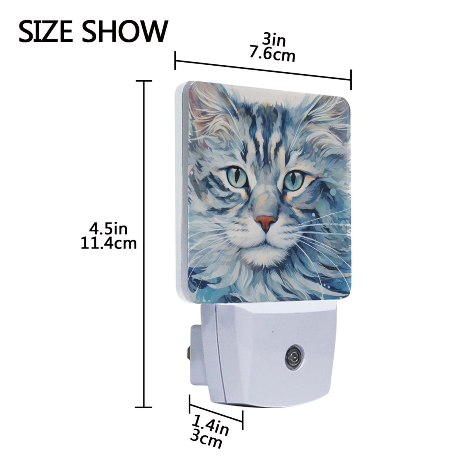 ZENWAWA Painting White Cat Night Light Plug into Wall Decorative Auto Dusk to Dawn Sensor LED Night Lamp 2 Pack 3×4.5×1.4 in