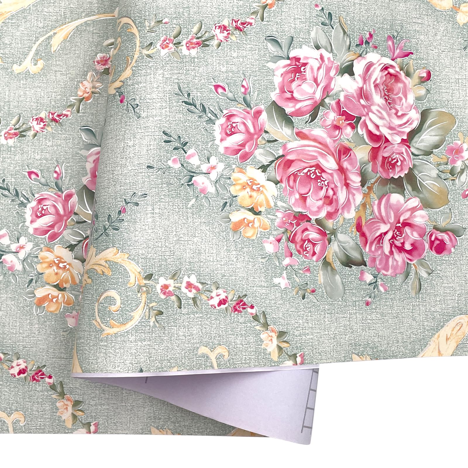 SimpleLife4U Retro Rose Furniture Paper Light Green Self-Adhesive Shelf Liner School Locker Sticker 17.7 Inch by 9.8 Feet