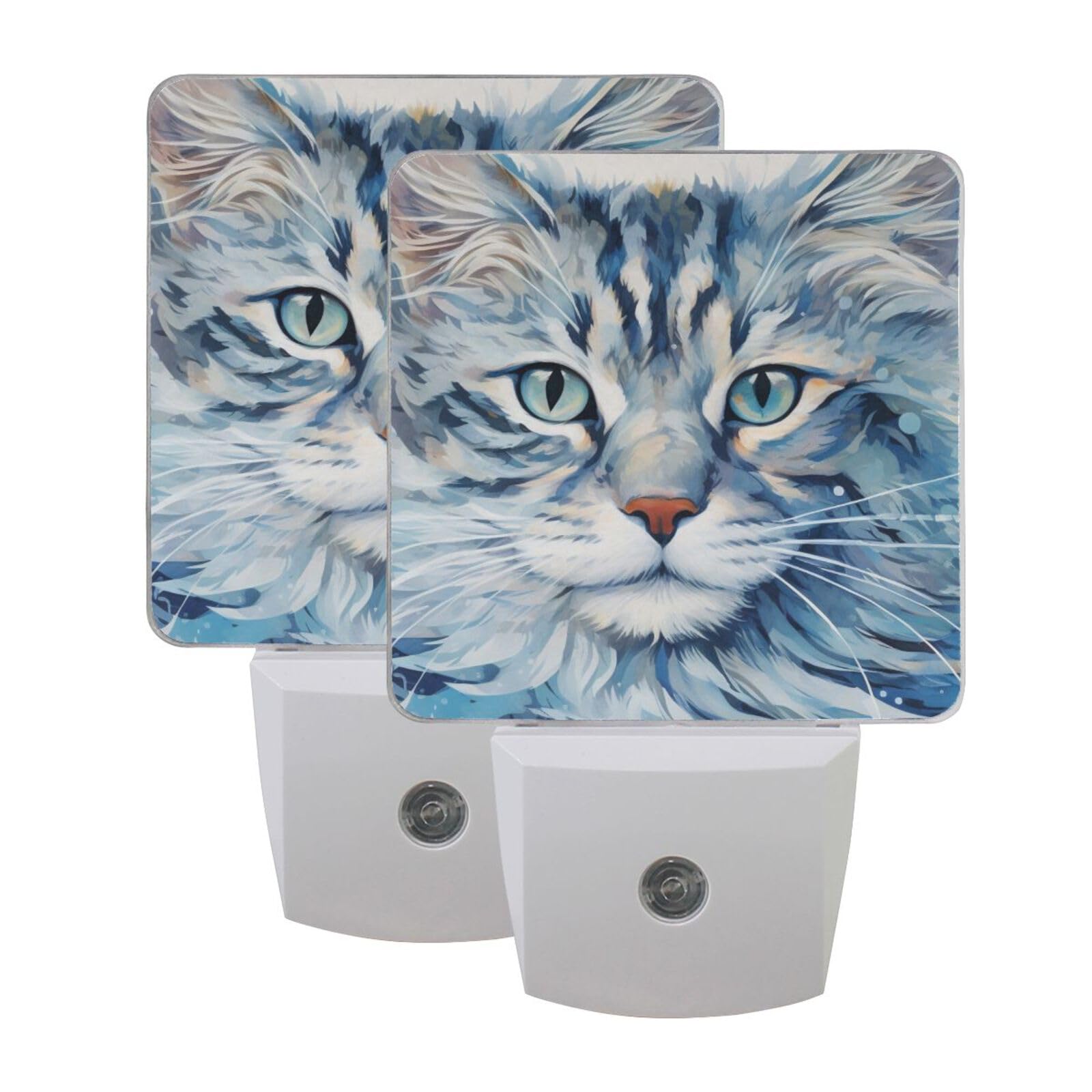 ZENWAWA Painting White Cat Night Light Plug into Wall Decorative Auto Dusk to Dawn Sensor LED Night Lamp 2 Pack 3×4.5×1.4 in
