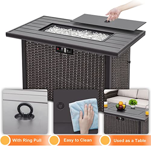 Nuu Garden 43-inch Propane Fire Pit Table, 50,000 BTU Aluminum Gas Fire Table with Lid, Cover and Glass Beads, Rectangle Firepit for Garden, Patio, Backyard, Deck, Dark Black