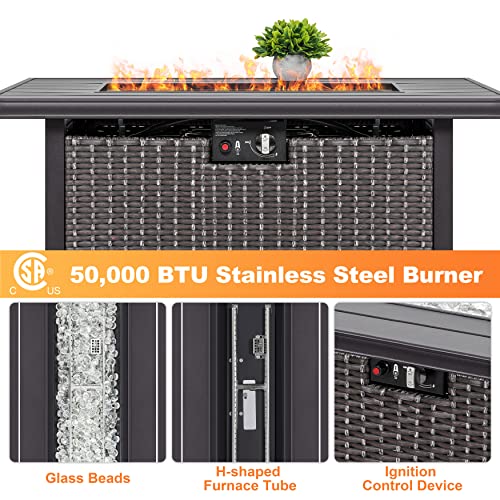 Nuu Garden 43-inch Propane Fire Pit Table, 50,000 BTU Aluminum Gas Fire Table with Lid, Cover and Glass Beads, Rectangle Firepit for Garden, Patio, Backyard, Deck, Dark Black