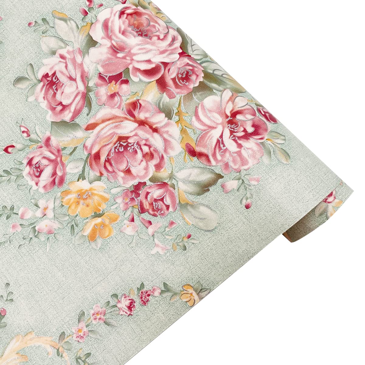 SimpleLife4U Retro Rose Furniture Paper Light Green Self-Adhesive Shelf Liner School Locker Sticker 17.7 Inch by 9.8 Feet