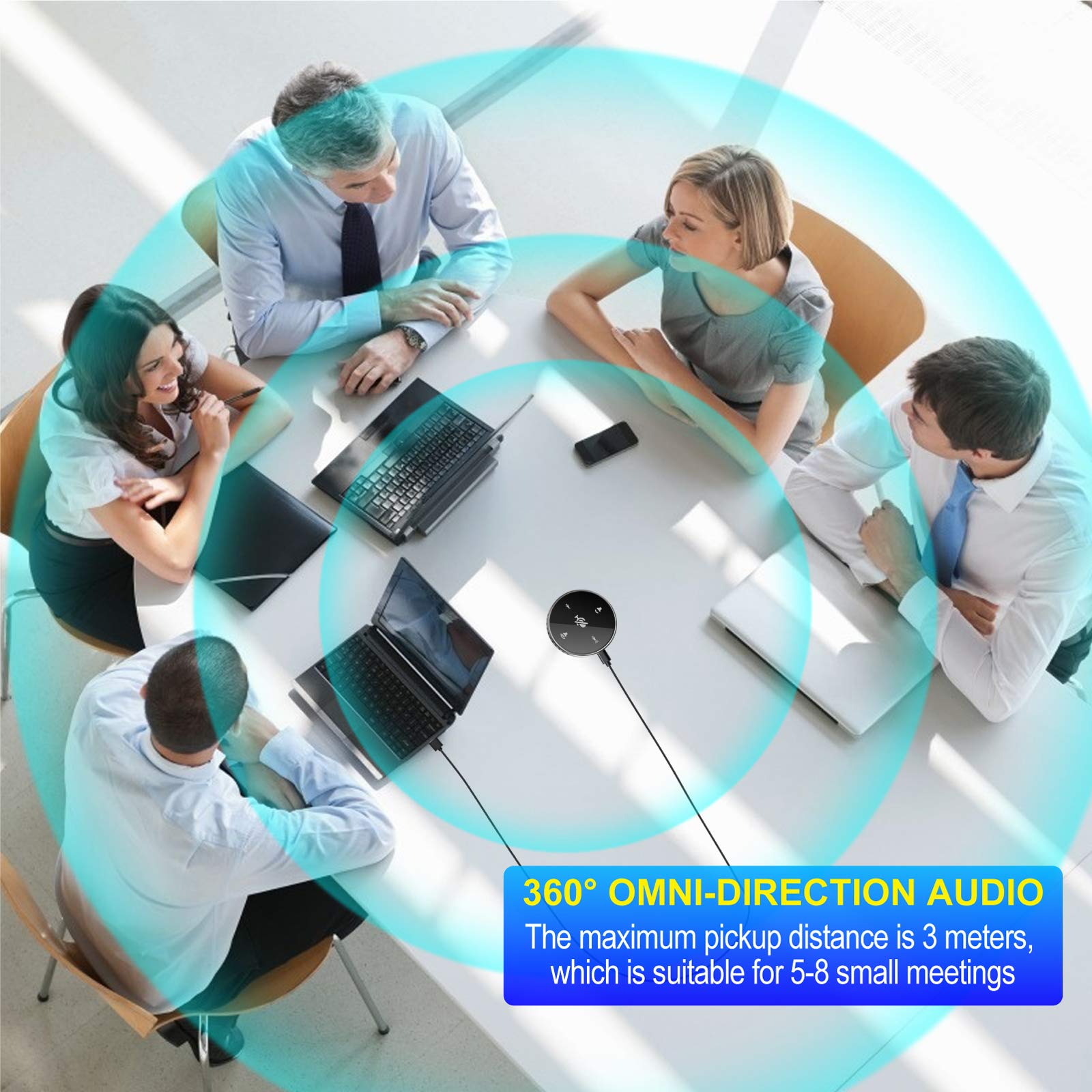 Upgrated USB Conference Microphone with Speaker,Laptop Omnidirectional Computer Mic with Touch-Sensor to Mute/Volume,for Zoom Meetings,Skype,VoIP Call,Interview,Christmas Stocking Stuffers Gifts