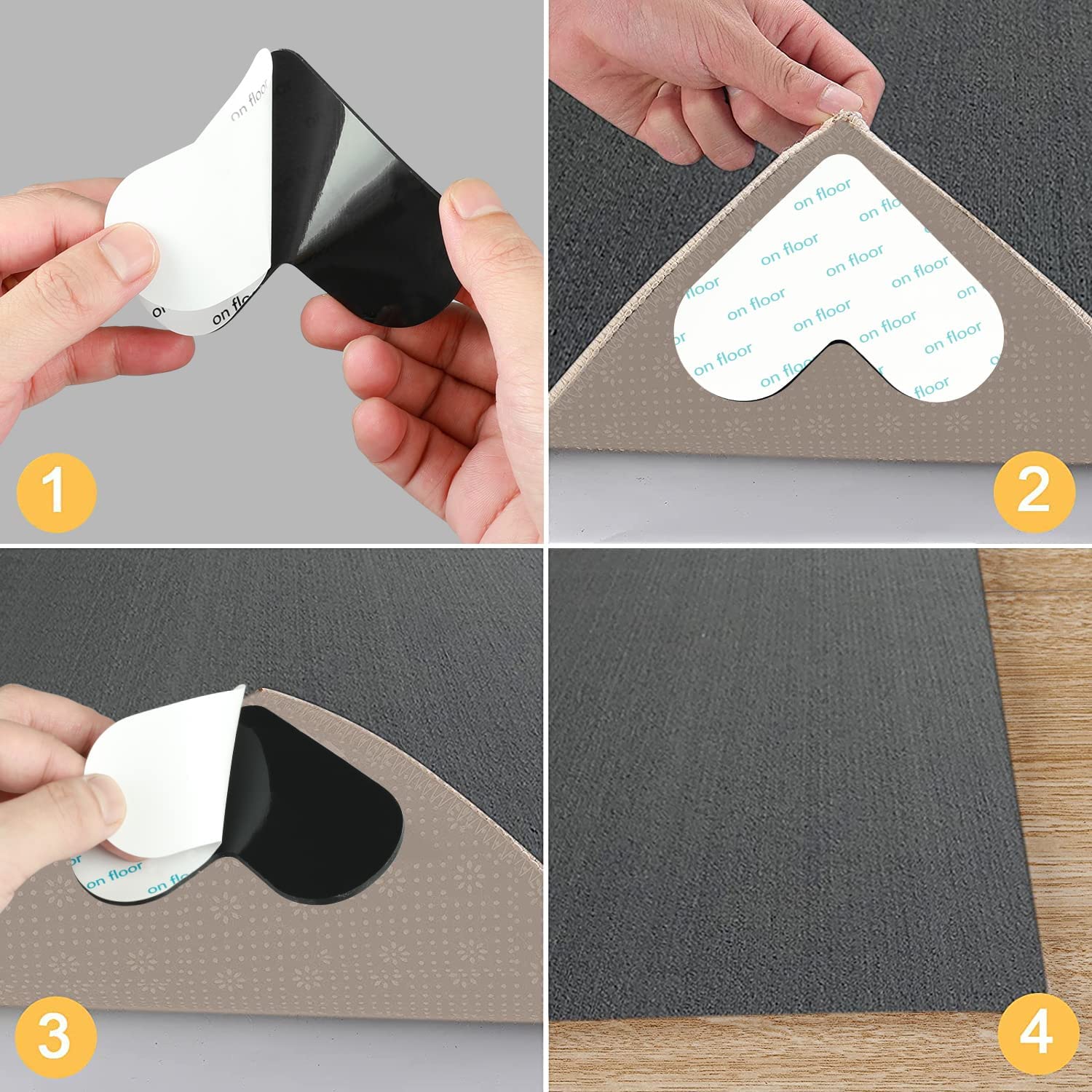 Rug Gripper,8 PCS Double Sided Non-Slip Rug Pads Rug Tape,Washable Area Rugs Reusable,Carpet Tape Corner Side Grippers for Hardwood loors and Tile