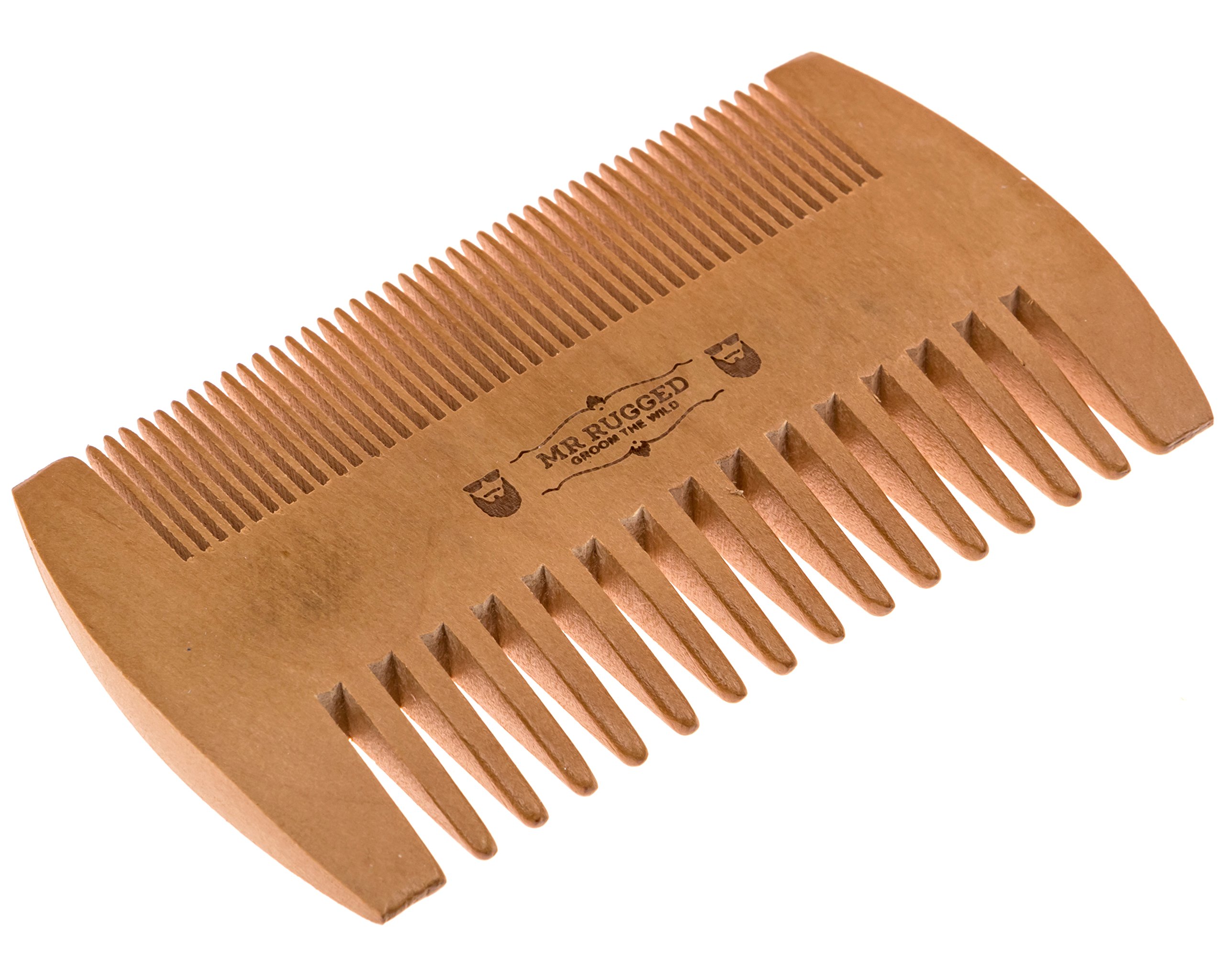 Mr Rugged Pocket Beard Comb - Wide and Fine Teeth Sides - Pear Wood Comb - Wooden Handmade Brushes Beard Oils & Balms to Promote Softer & Thicker Growth - Better for Beards Than Metal or Plastic