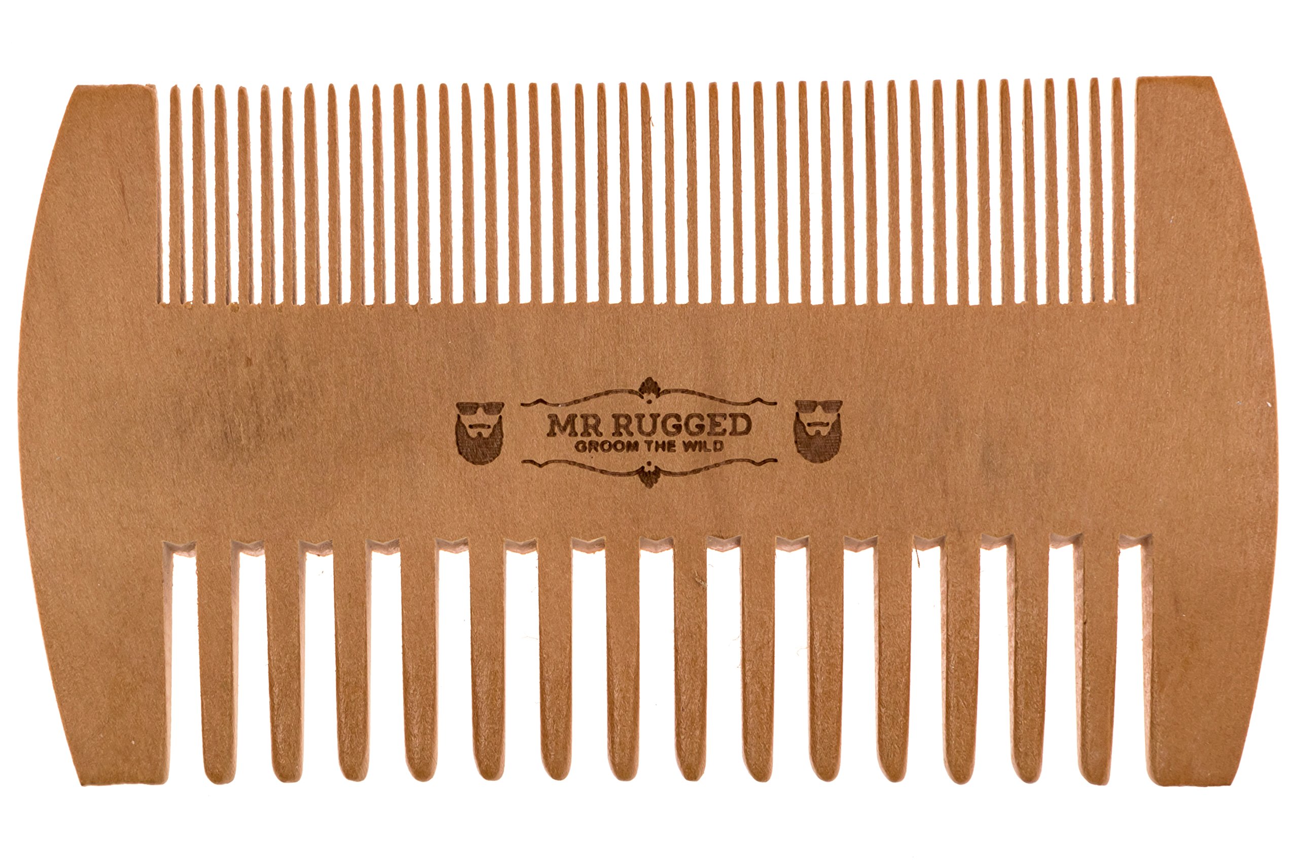 Mr Rugged Pocket Beard Comb - Wide and Fine Teeth Sides - Pear Wood Comb - Wooden Handmade Brushes Beard Oils & Balms to Promote Softer & Thicker Growth - Better for Beards Than Metal or Plastic