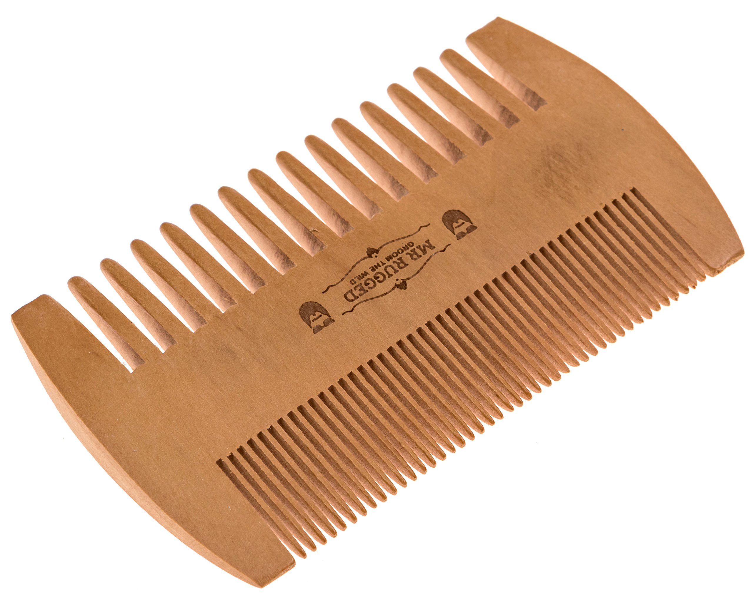 Mr Rugged Pocket Beard Comb - Wide and Fine Teeth Sides - Pear Wood Comb - Wooden Handmade Brushes Beard Oils & Balms to Promote Softer & Thicker Growth - Better for Beards Than Metal or Plastic