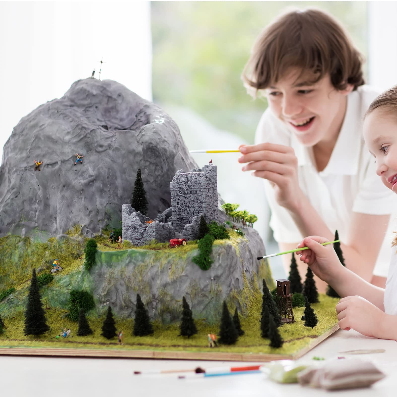 Nuanchu 9 Pack Scenery Basing Material Kit for Miniatures Model Stone, Grass Cashmere Powder, Dry Grass Mixed Model Grass Powder Green Micro Landscape Building Miniatures Fake Grass Fairy Garden