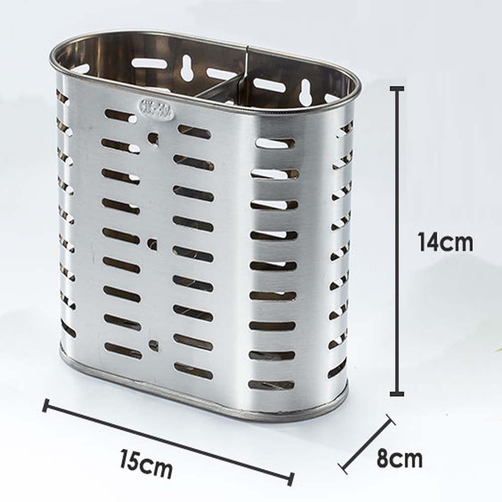 DreamInn Utensil Drying Rack Stainless Steel Hanging 2 Compartments Flatware Storage Drainer, Chopsticks/Spoon/Fork/Knife Drain Basket/Tableware Dinner Service Holder/Cutlery Organizer Caddy (Style B)