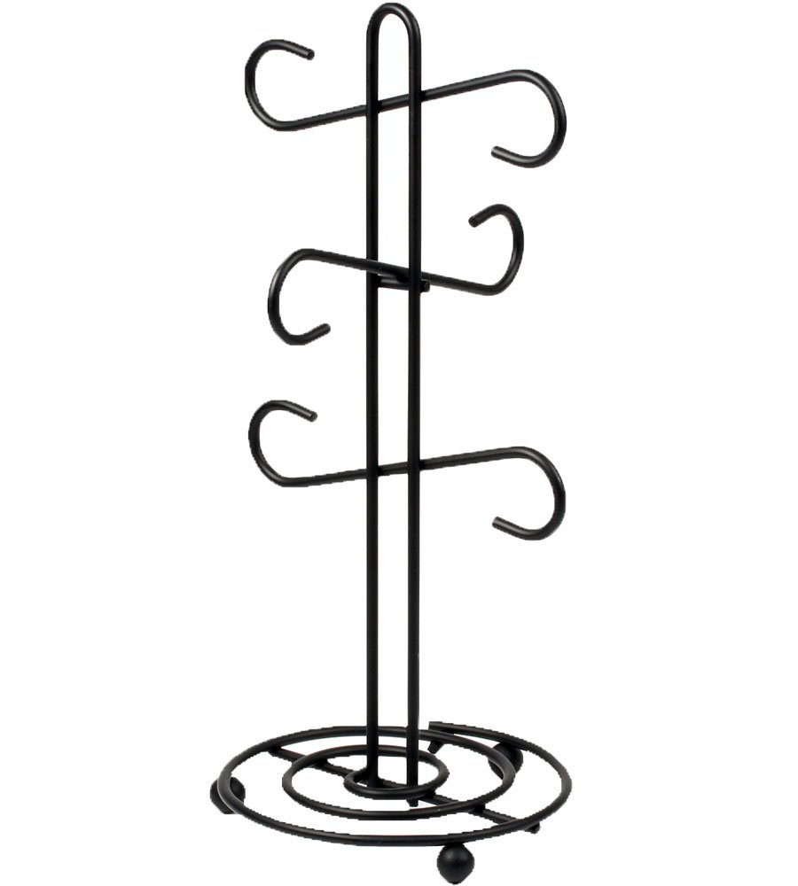 Spectrum Diversified Traditional Kitchen Countertop Mug Tree, Mug & Teacup Rack Bar & Kitchen, Coffee Corner Cup Storage, 6, Black