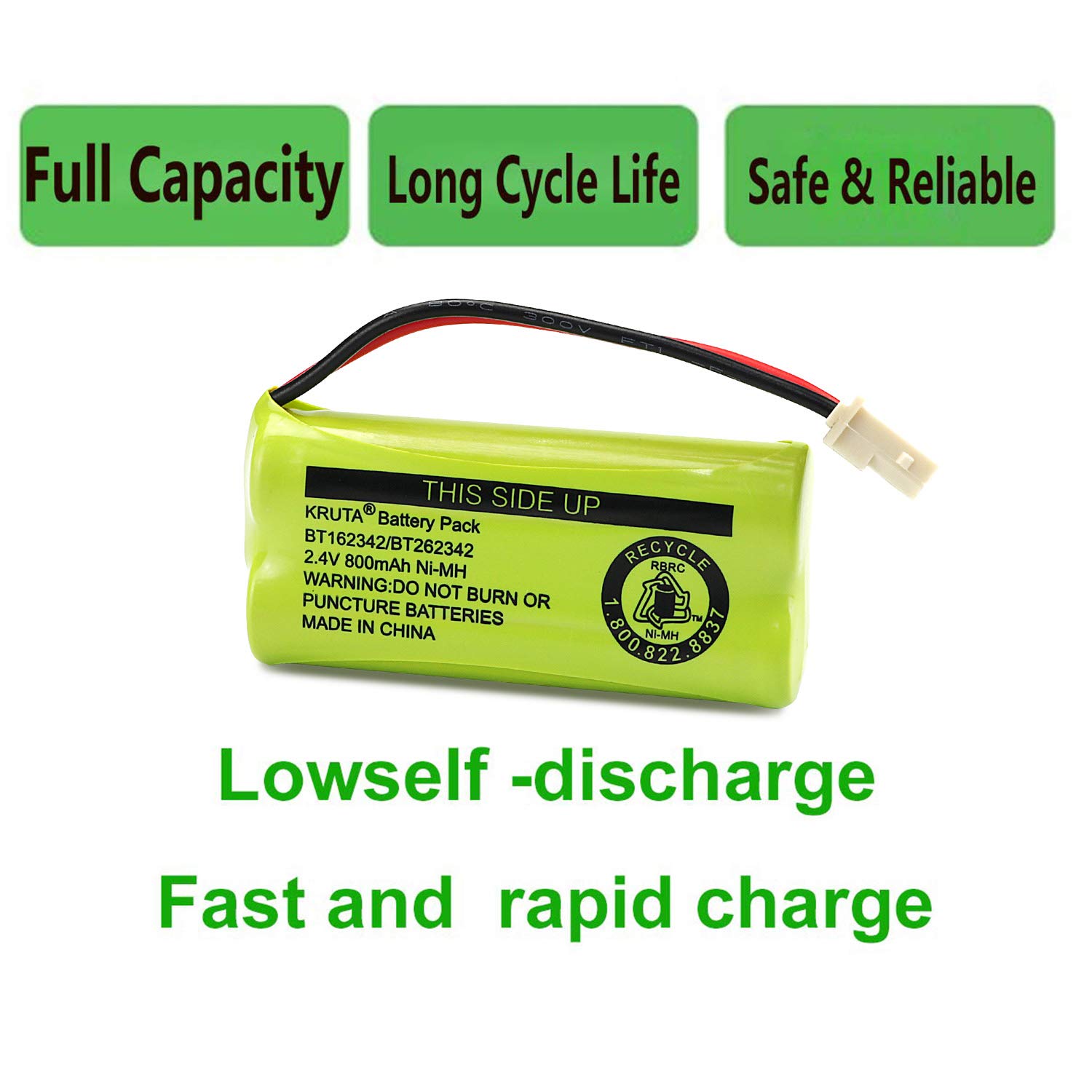 Kruta BT166342 BT266342 Battery 2.4V 800mah Replacement Battery Pack Compatible with for BT183342 BT283342 BT162342 BT262342 VTech CS6114 CS6419 CS6719 at&T EL52300 CL80111 Cordless Phone (Pack 4)