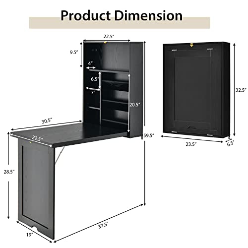 Wall-Mounted Fold-Out Convertible Floating Desk Space Saver, Multi-Function Murphy Desk for Home Office, Space Saving Computer/Hanging Desk, Table with Storage Area