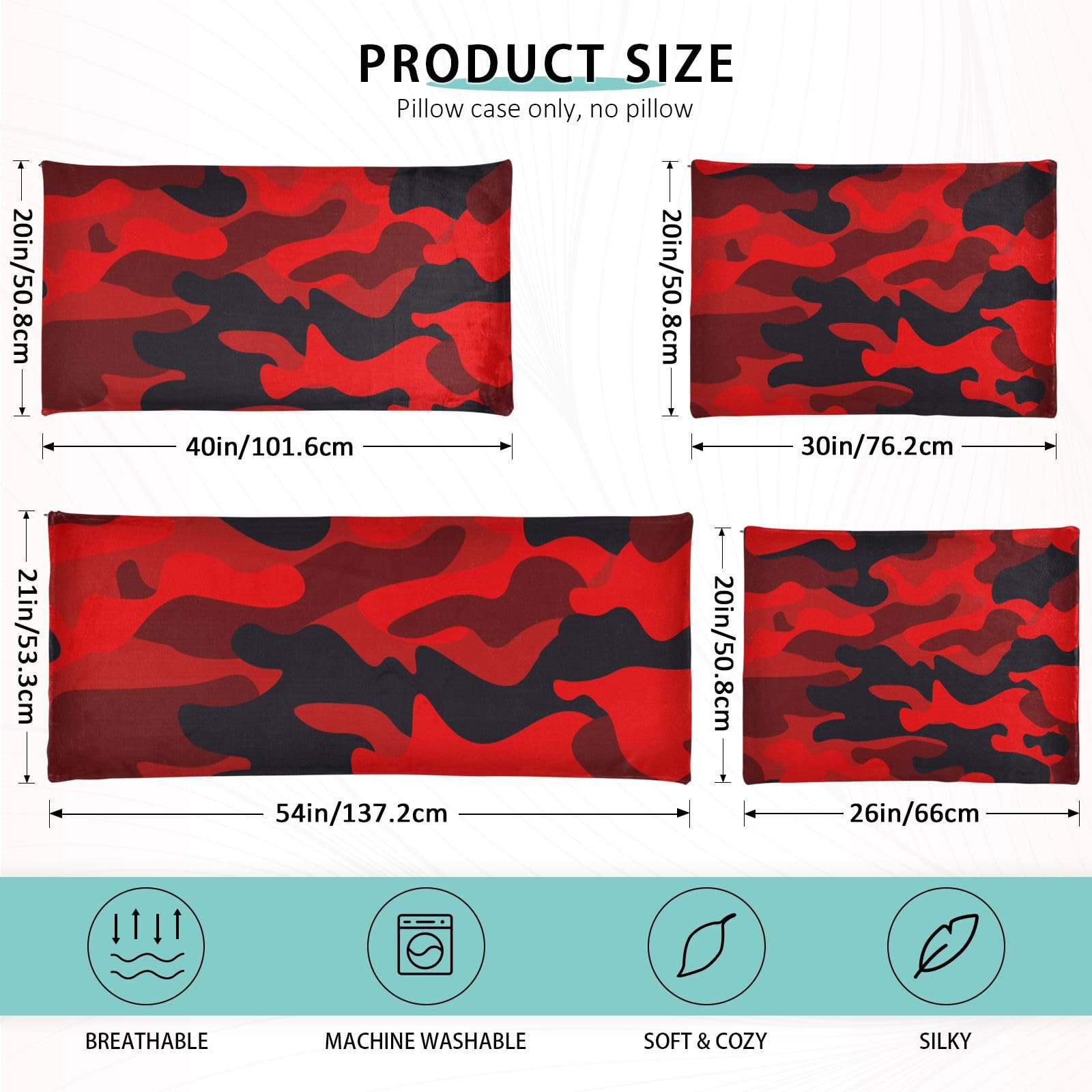 Red Camo Pillowcase for Hair and Skin Body Pillow Cover Long Bedding Pillowcases 20"X 54" Flannel Pillow Cases with Zipper for Sleeping