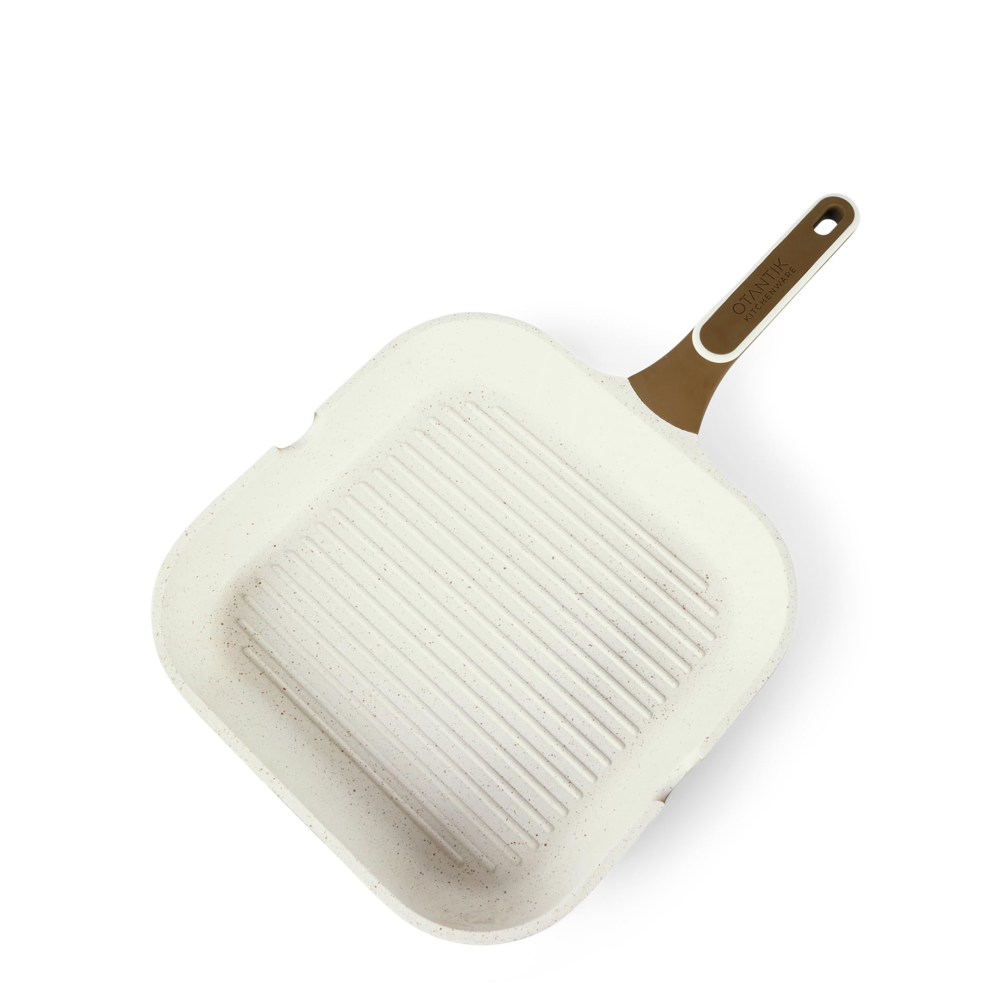 Otantik Non-Stick 11” Square Grill Pan Cast Aluminum - Griddle Pan with Pour Spouts - Ceramic Marble coating - Cool Handle - PTFE & PFOA Free - Compatible with All Stovetops (Brown)