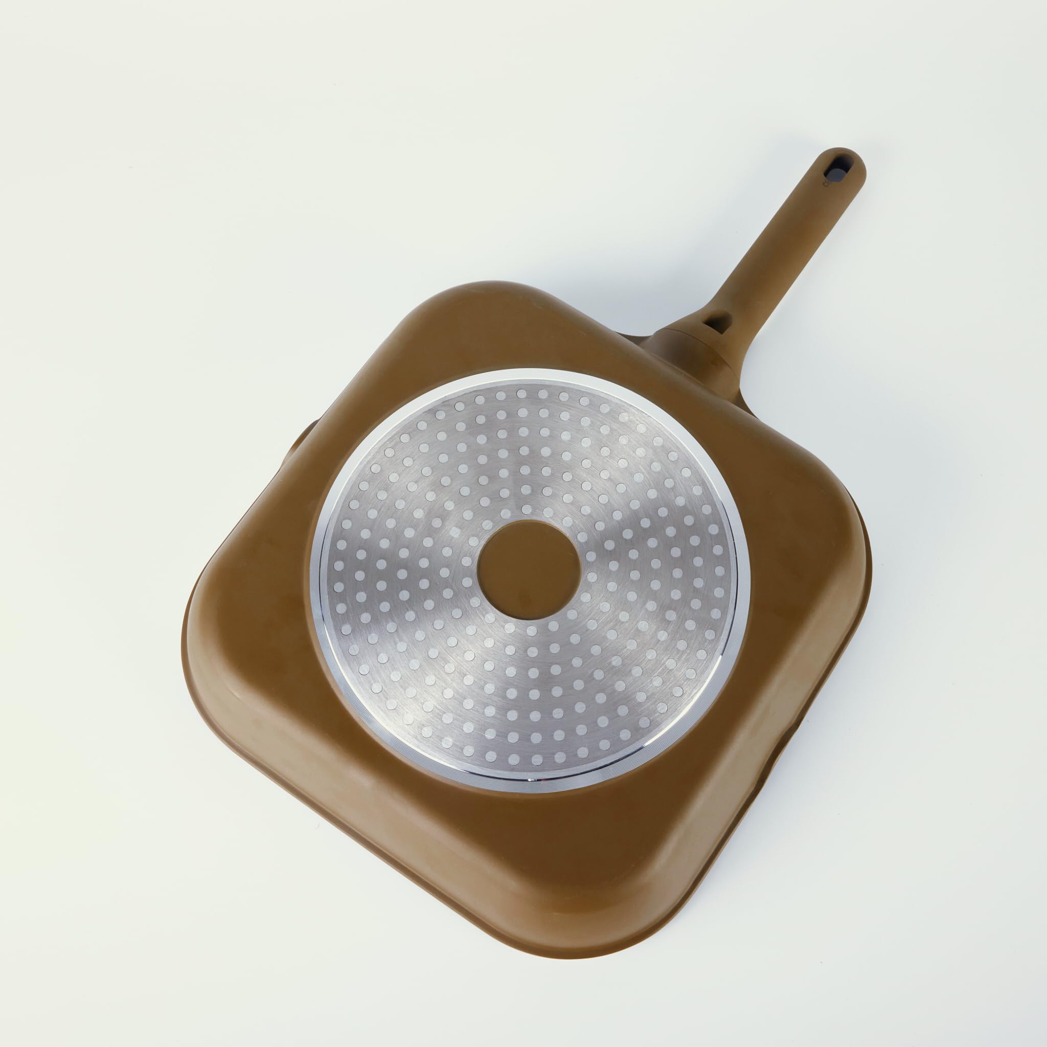 Otantik Non-Stick 11” Square Grill Pan Cast Aluminum - Griddle Pan with Pour Spouts - Ceramic Marble coating - Cool Handle - PTFE & PFOA Free - Compatible with All Stovetops (Brown)