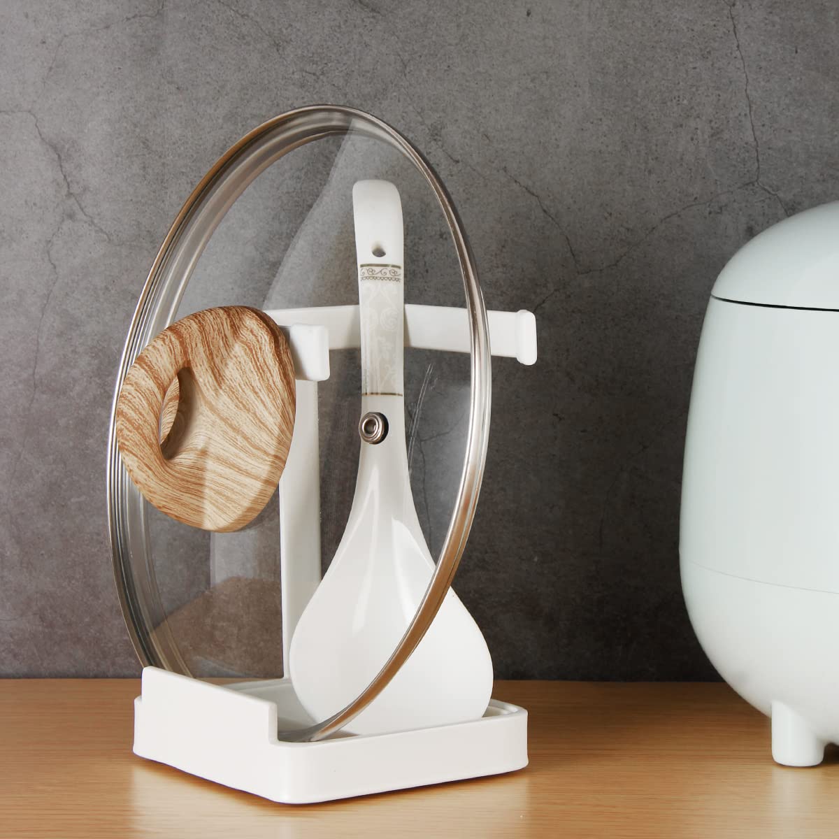 Pot Lid Holder and Spoon Stand Holder for Countertop,Pot Cover Organizer ,Spoon Rest Keep Your Kitchen Countertop Clean-Works
