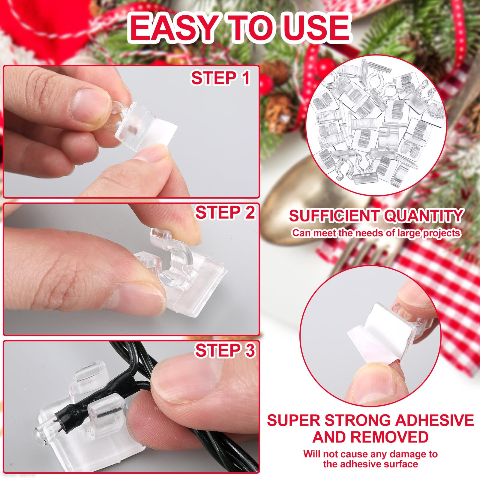 Menkxi 25 Pcs Mini Christmas Light Clips Outdoor Adhesive Wall Hanging Hooks Waterproof Mini Christmas Light Gutter Clips for Walls Windows Eaves and Yards (Clear)